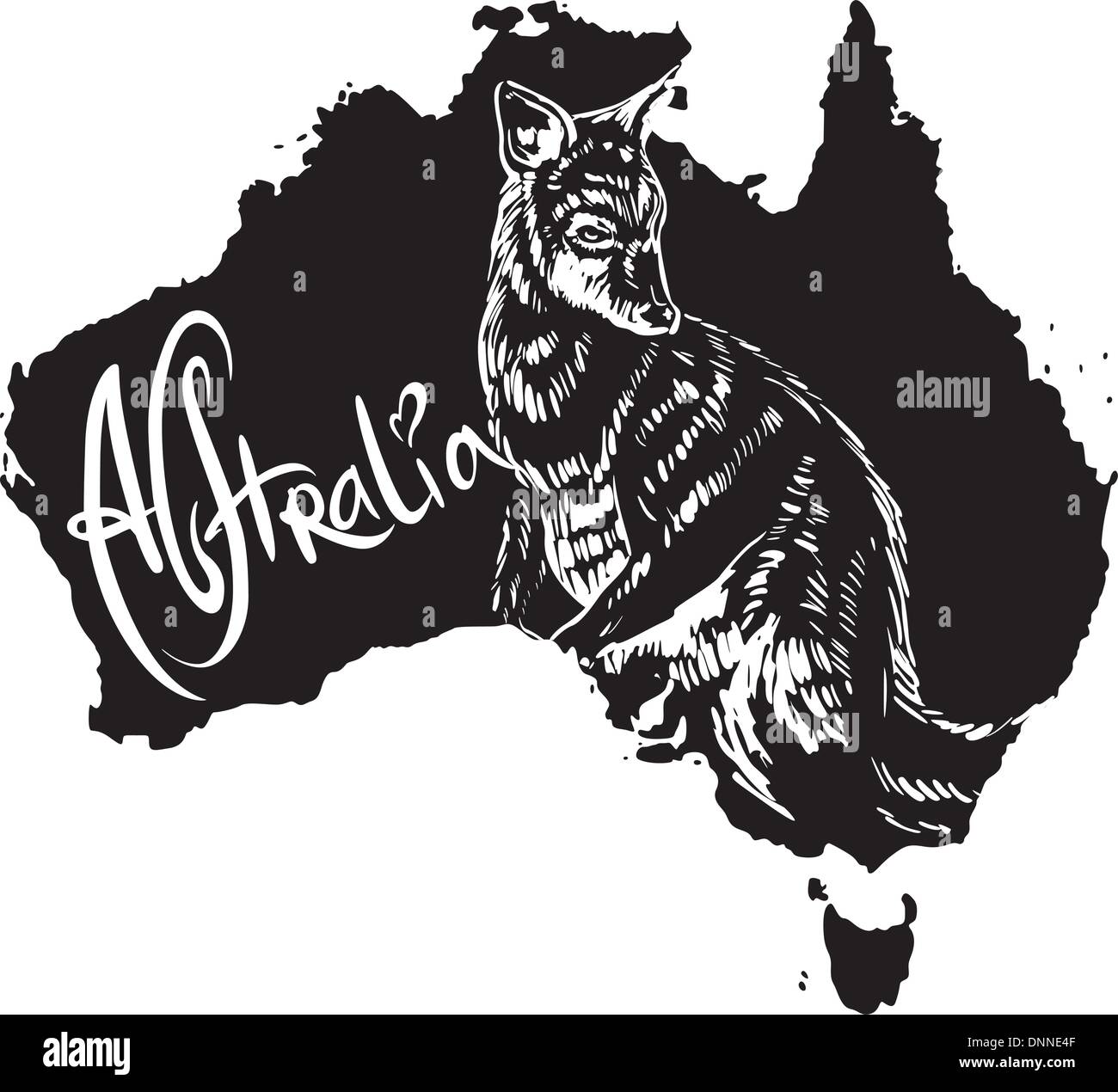 Wallaby on map of Australia. Black and white vector illustration Stock ...