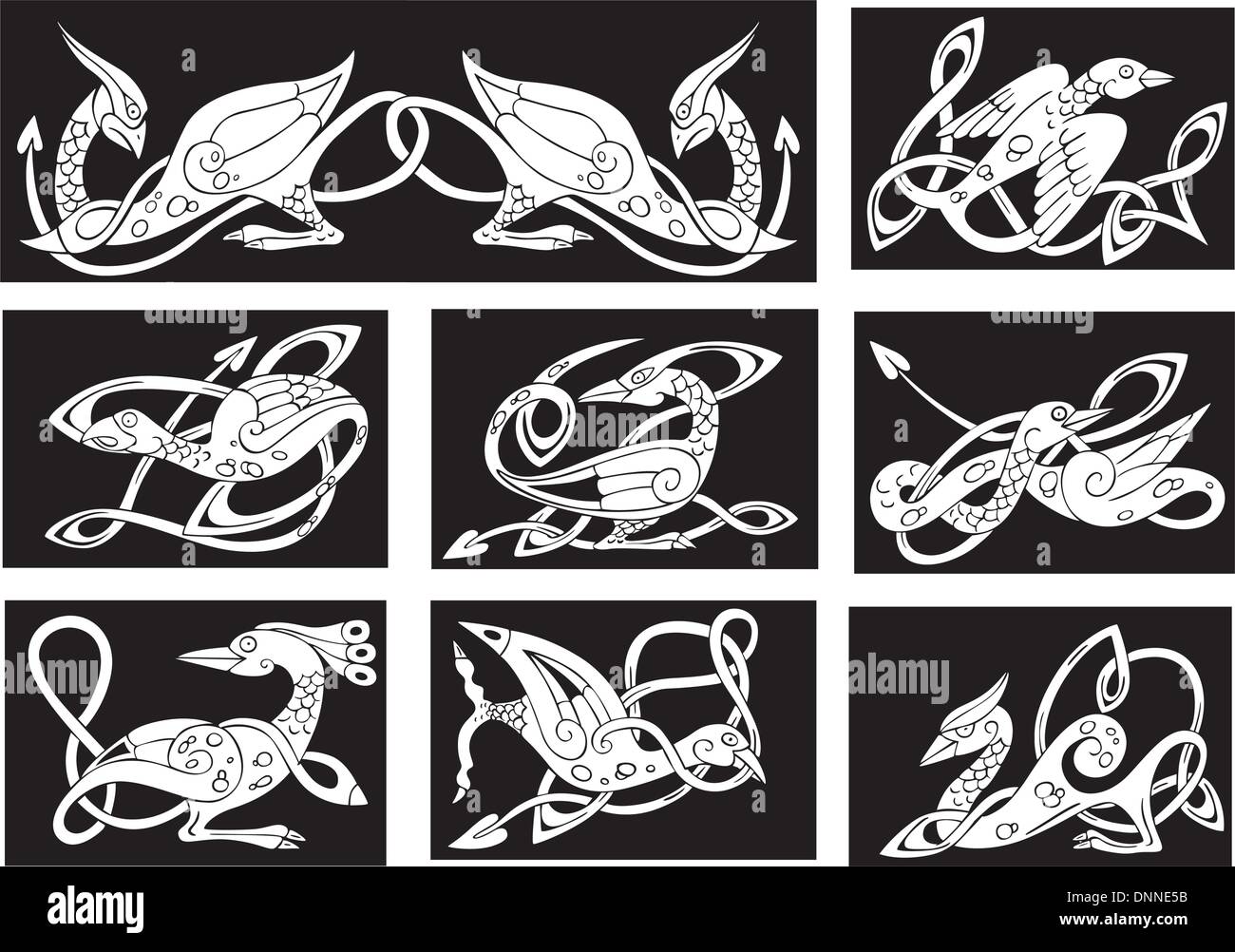 Celtic knot patterns with birds. Set of vector illustrations Stock ...
