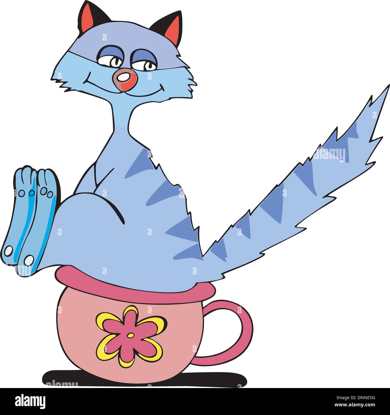The cat in cartoon style sitting and pissing on a pot. Vector EPS ...