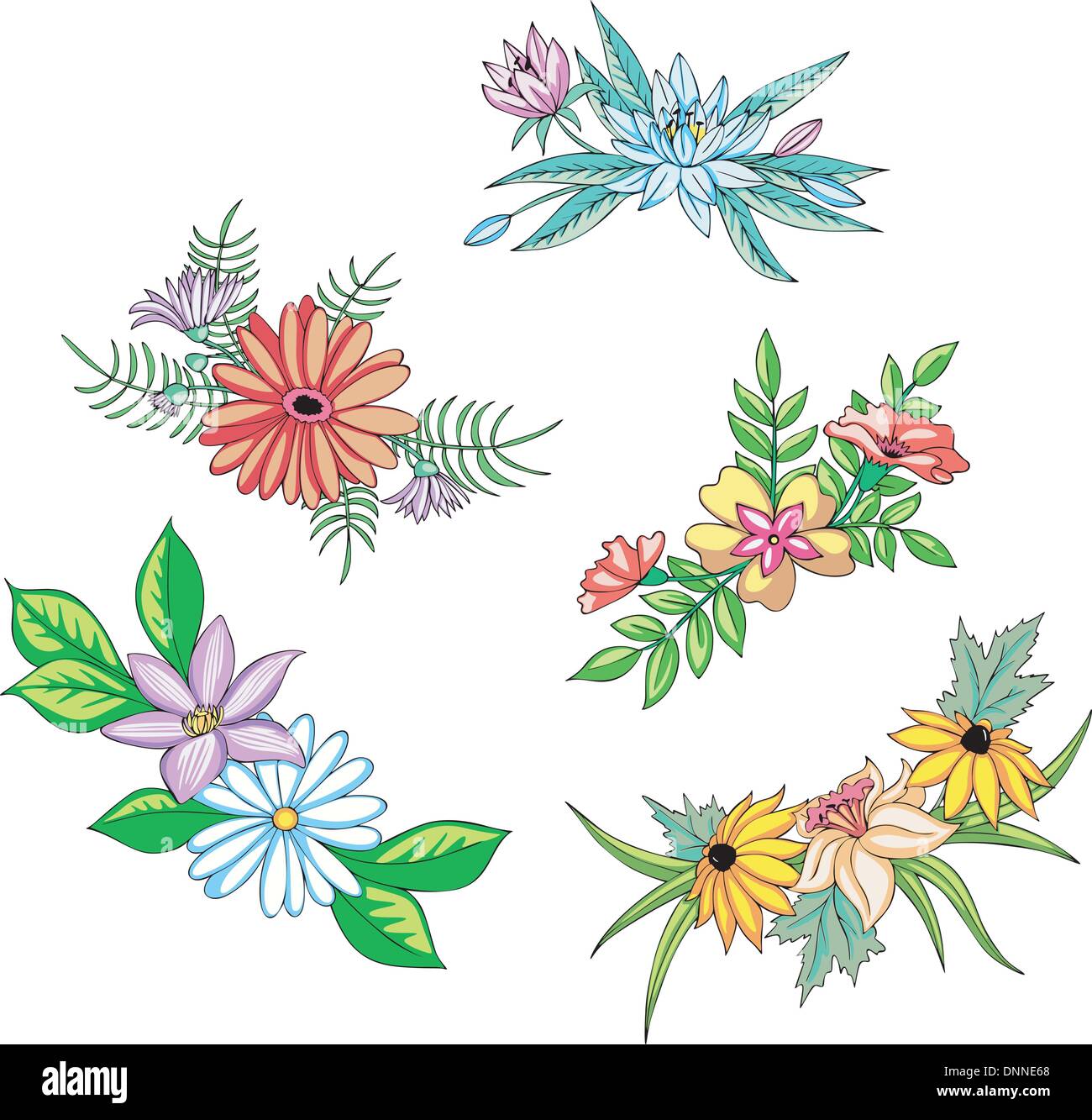 Miscellaneous flowers for ornaments. Set of vector illustrations Stock ...