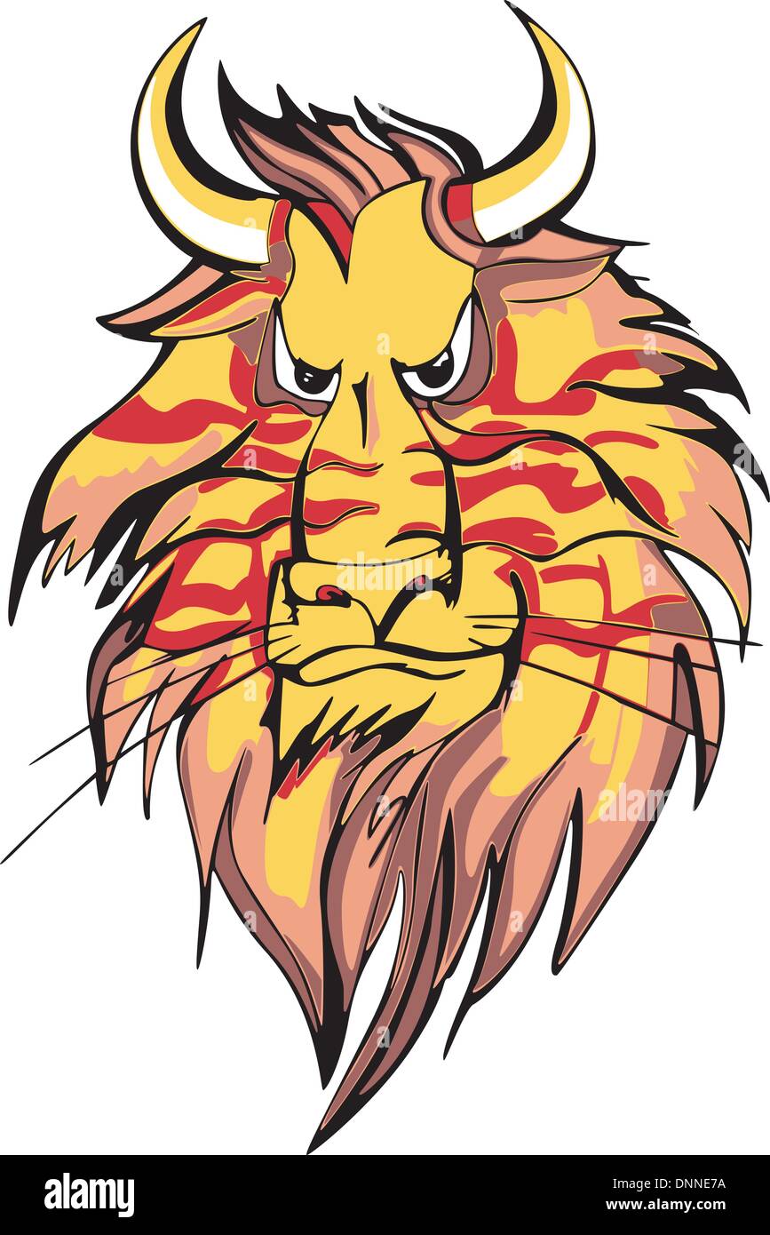 Powerful horned lion head with severe look. Vinyl-ready EPS ...