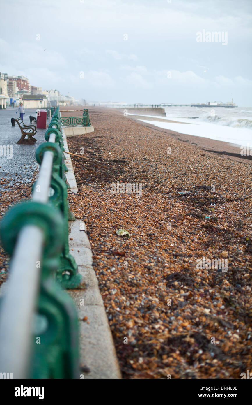 Brighton Promenade after UK Storms in December 2013 showing the high ...