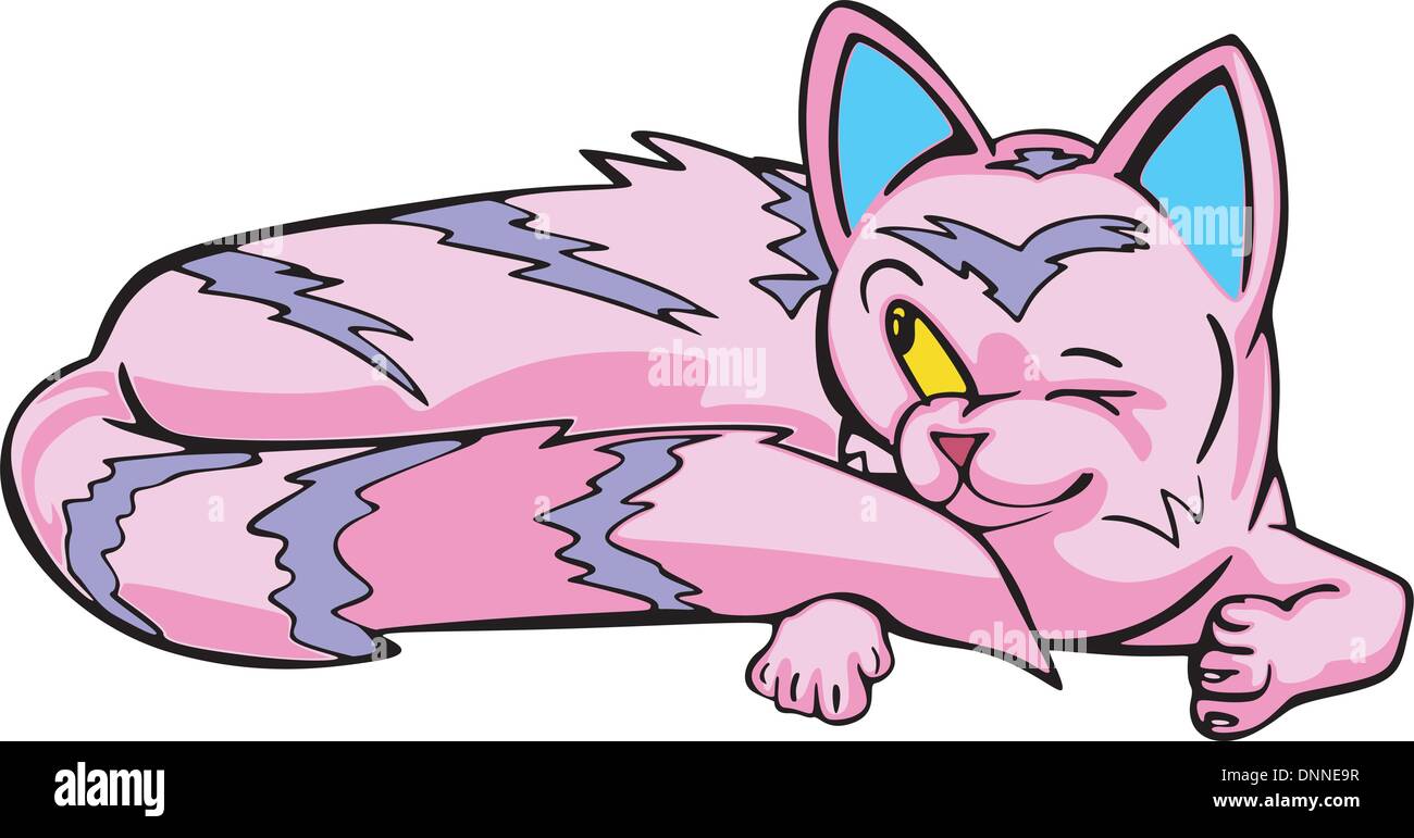 Furtively watched pink cat cartoon Vector vinyl-ready EPS Illustration ...