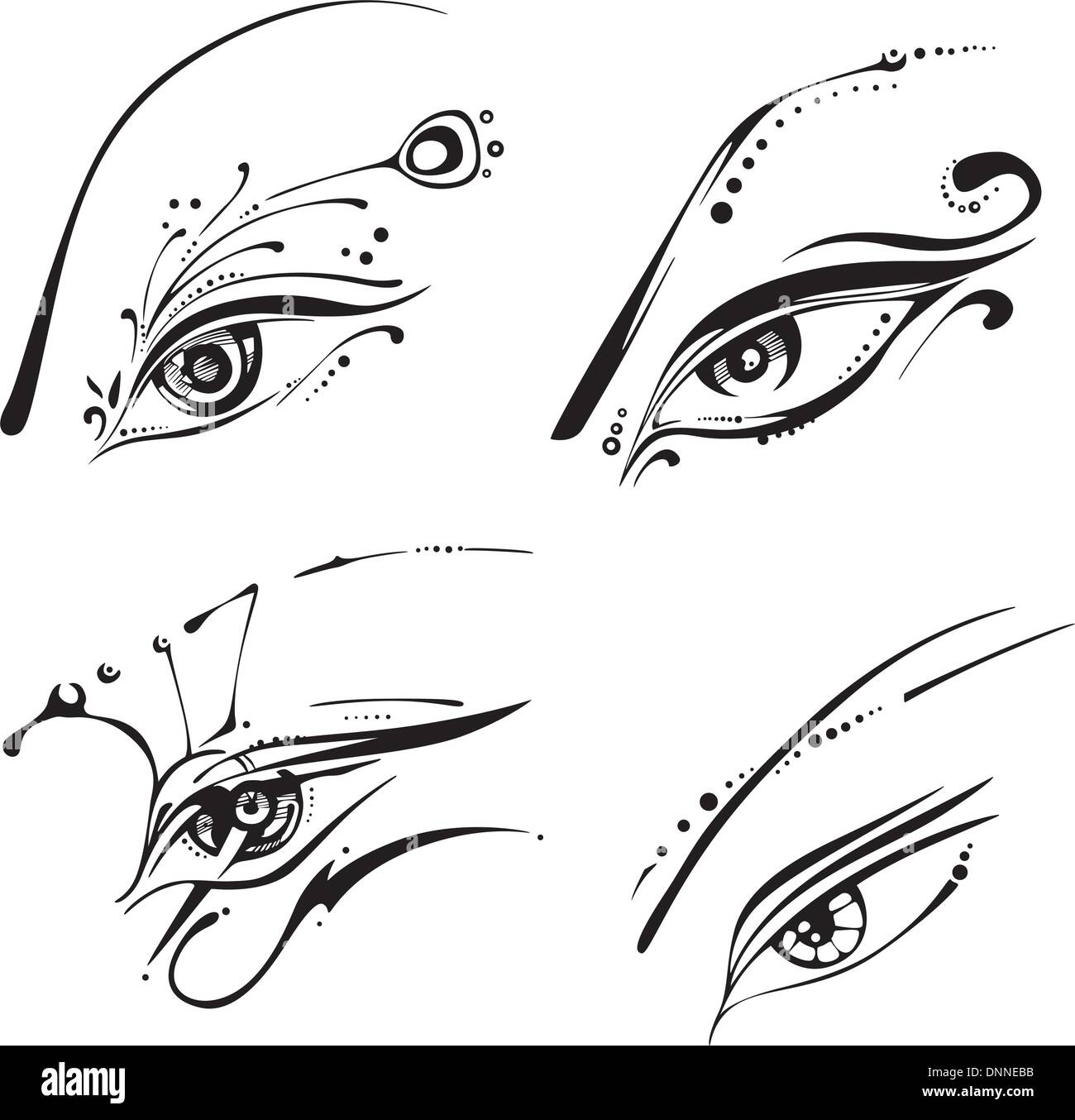 Stylized eyes. Set of black and white vector illustrations Stock Vector ...