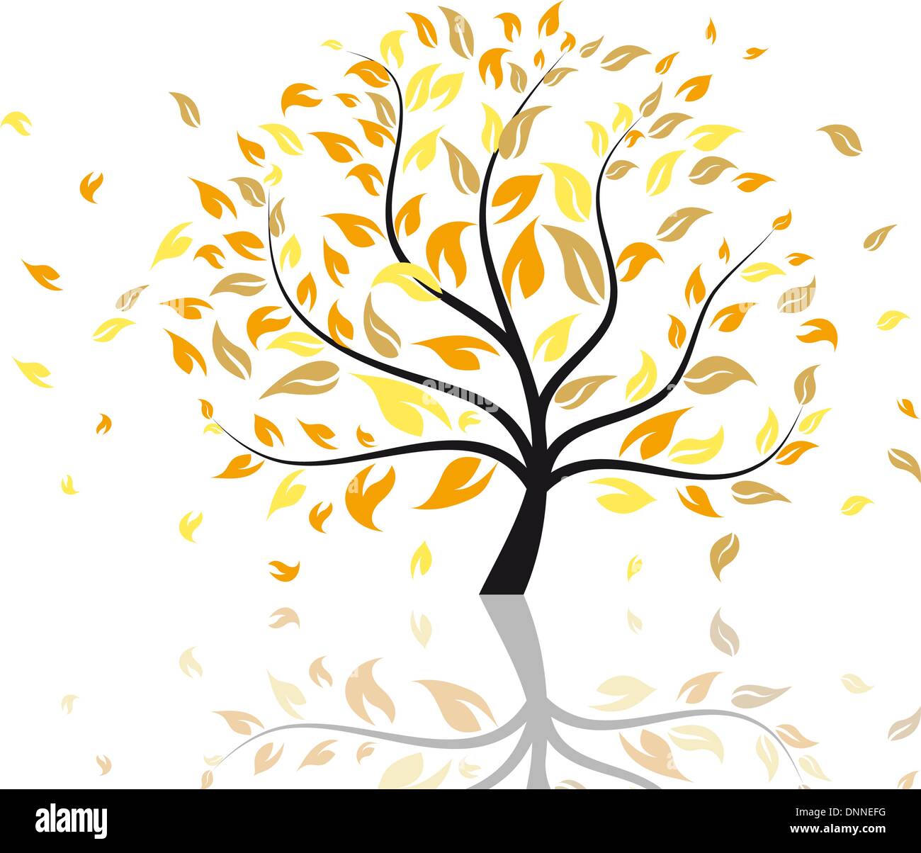 Vector illustration of autumn tree with falling leaves Stock Vector ...