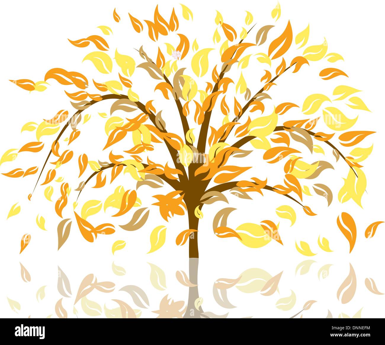 Vector illustration of autumn tree with falling leaves Stock Vector ...