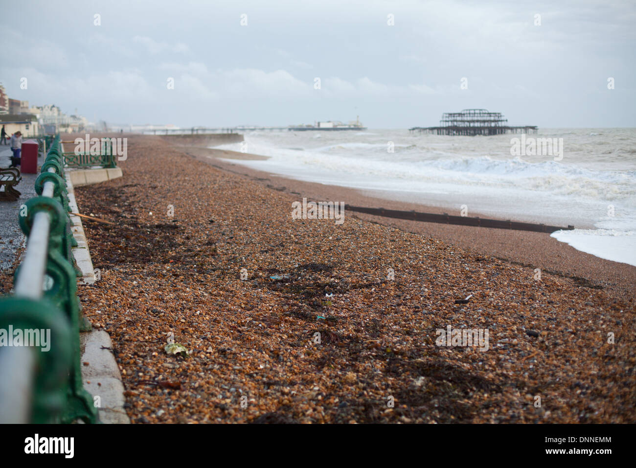 Brighton Promenade after UK Storms in December 2013 showing the high ...