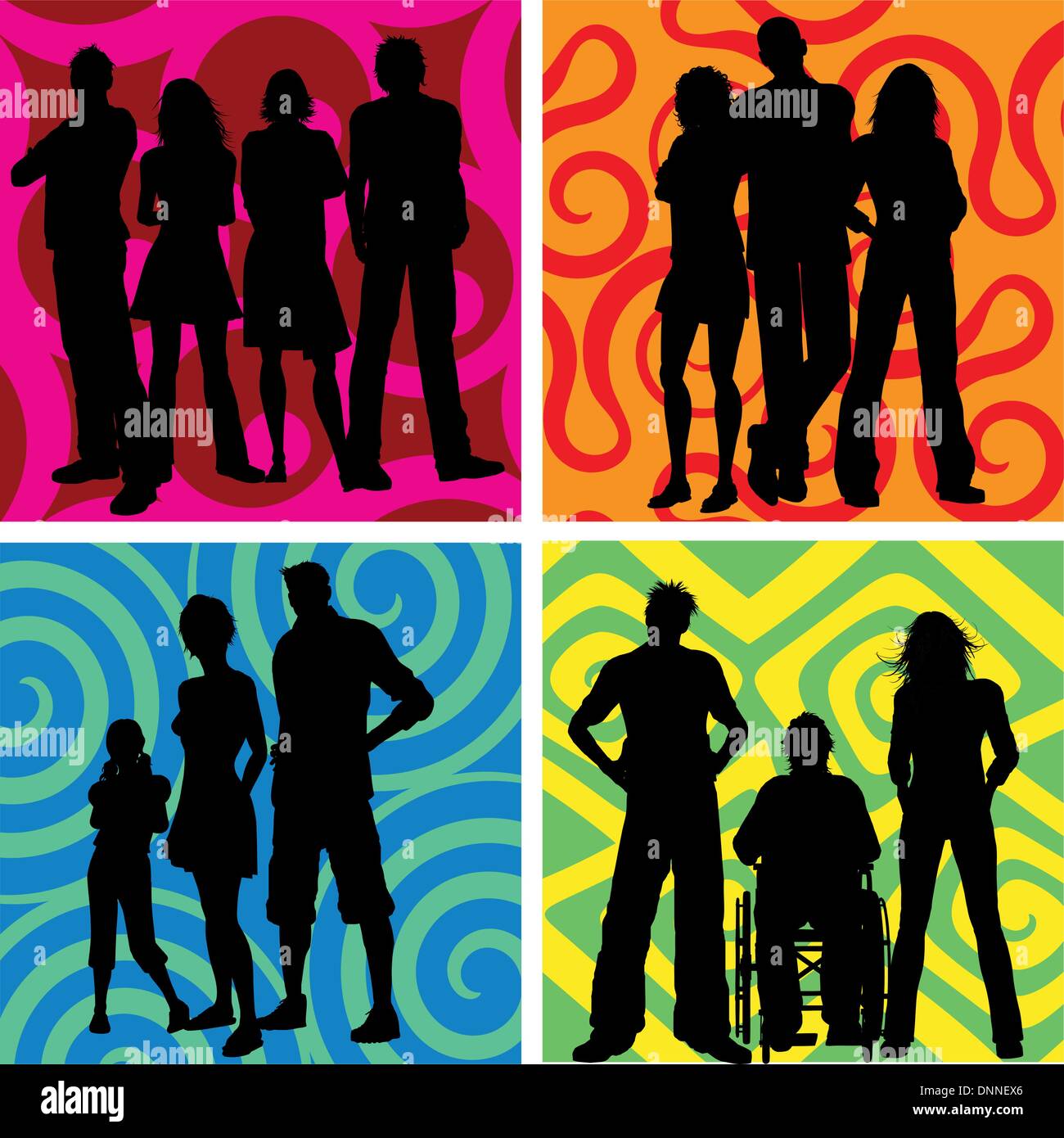 Silhouettes of groups of people on abstract backgrounds Stock Vector ...
