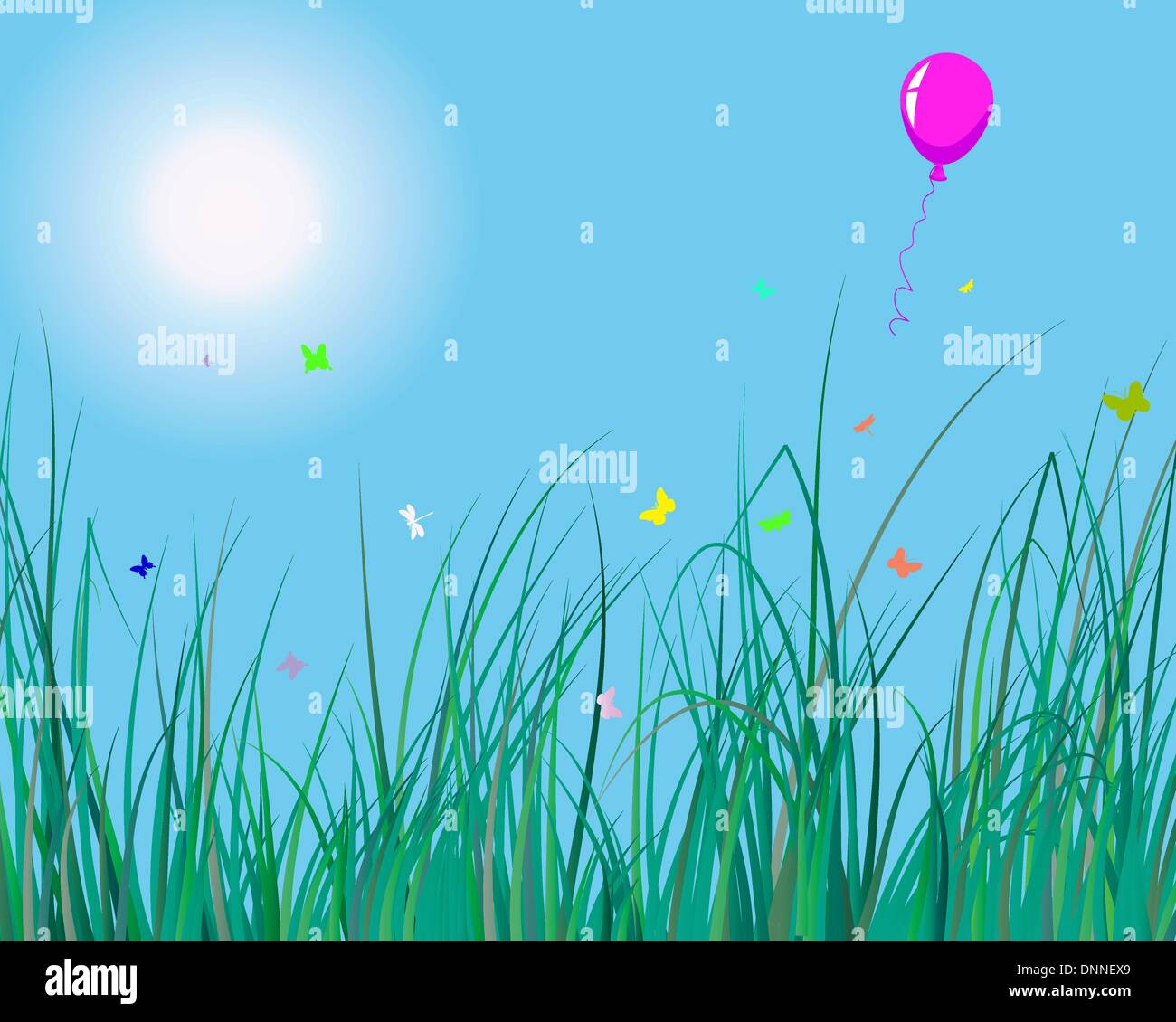 Vector illustration of grass background with balloon for design usage ...