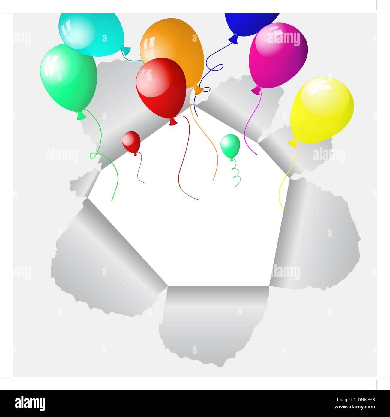 Balloons flying out from disrupted paper.Vector illustration Stock ...