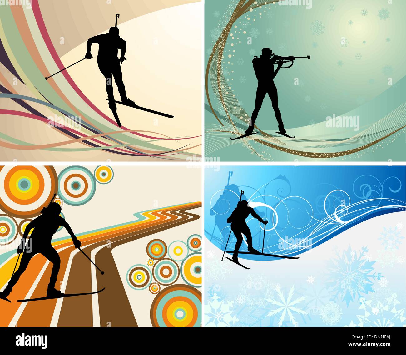 Sport background set with biathlon athlete. Vector illustration Stock ...