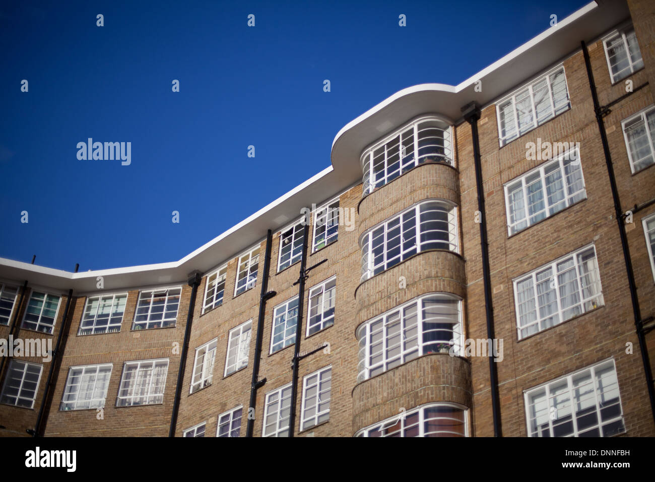 Furze Croft a listed 1930 block of flats on a bright sunny winter day ...