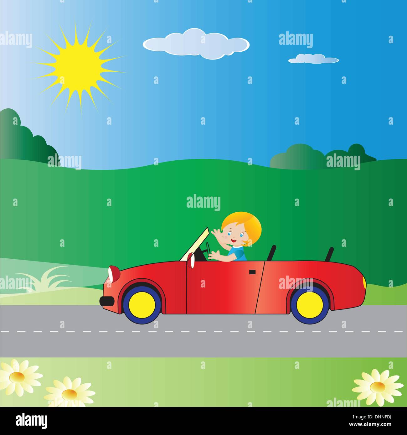 Boy Driving Car Cartoon