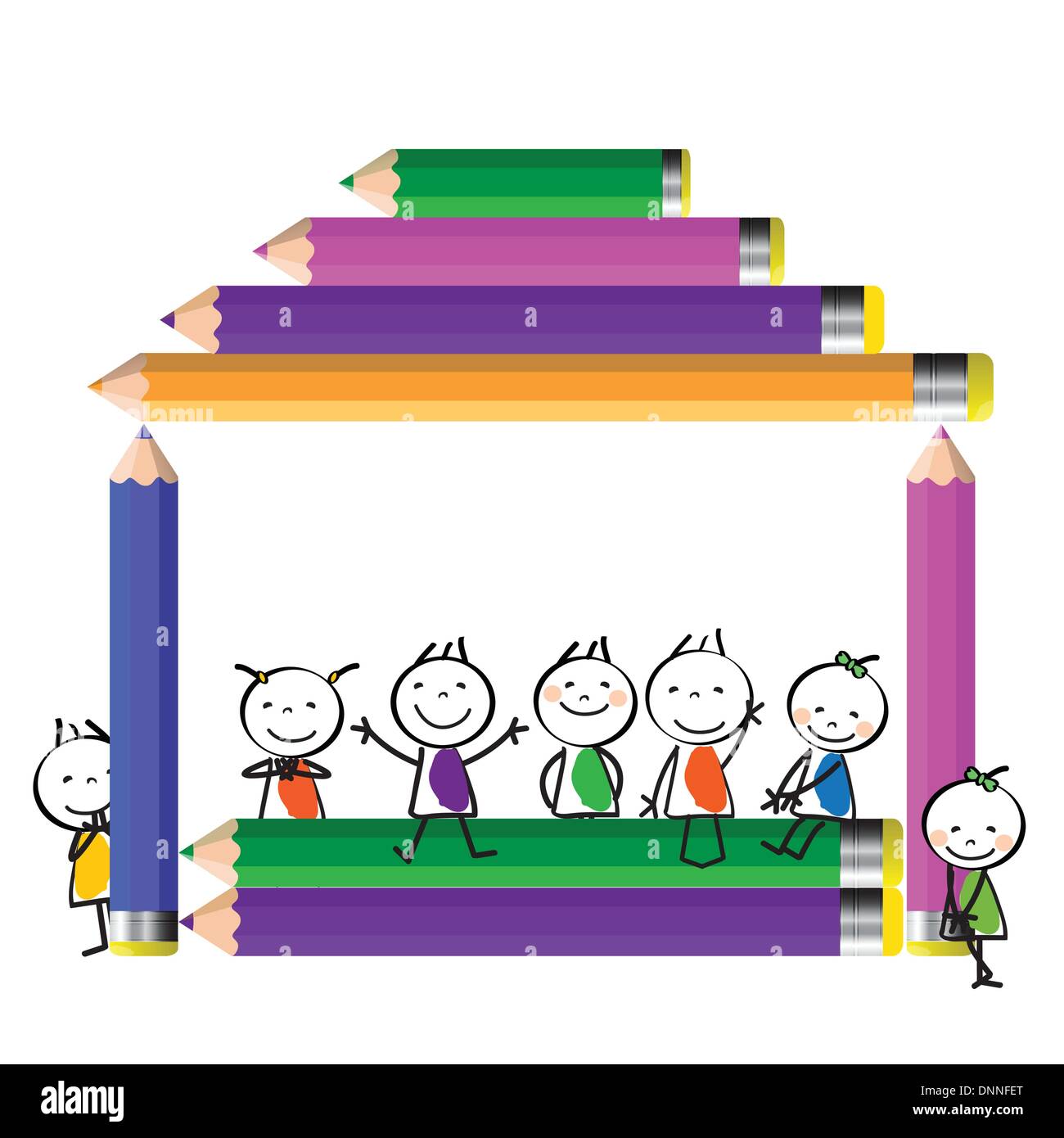 Happy colorful kids on house with crayons Stock Vector Image & Art - Alamy