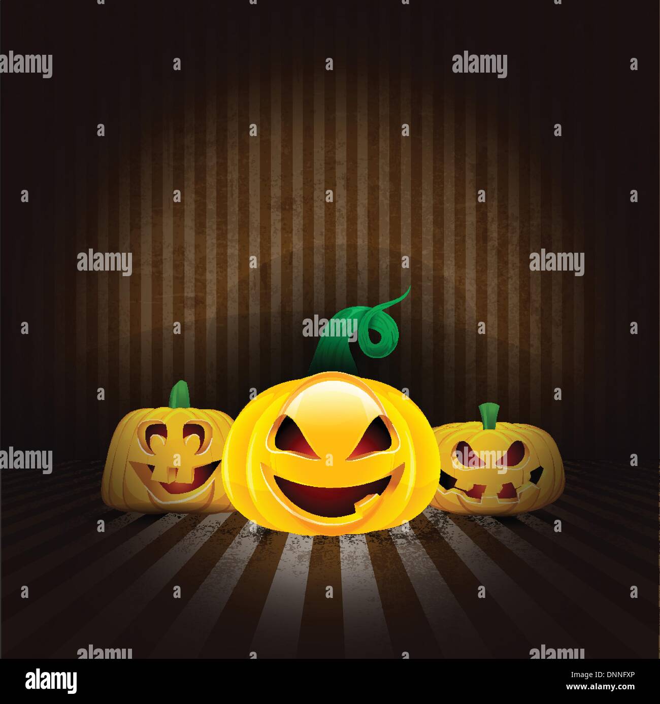 Spooky Halloween pumpkins on a grunge style interior background Stock ...