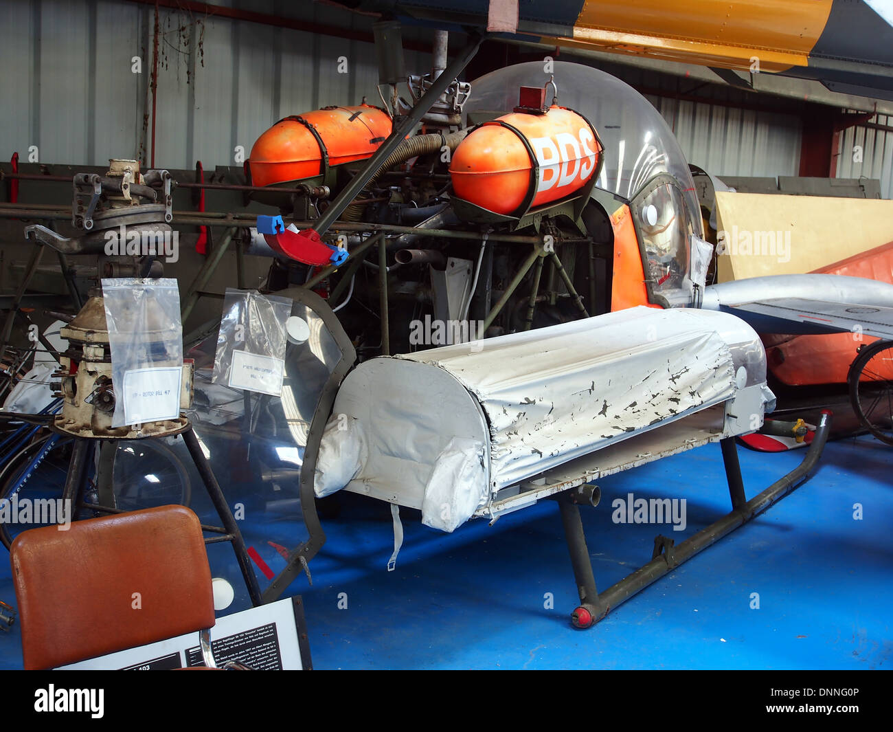 The Bell B47G, serial number msn 046, is a light helicopter displayed ...