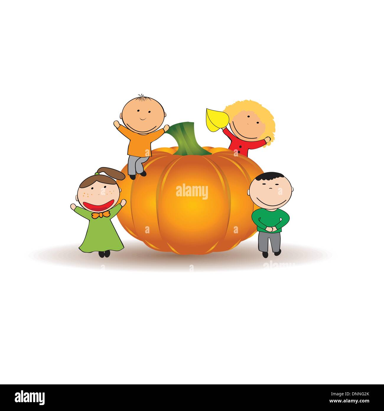 Cute and happy kids play a large pumpkin Stock Vector Image & Art - Alamy
