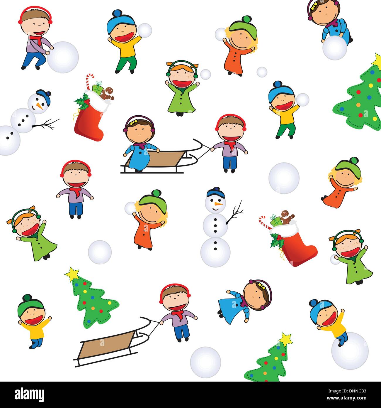 Winter and Christmas background with happy kids Stock Vector Image ...