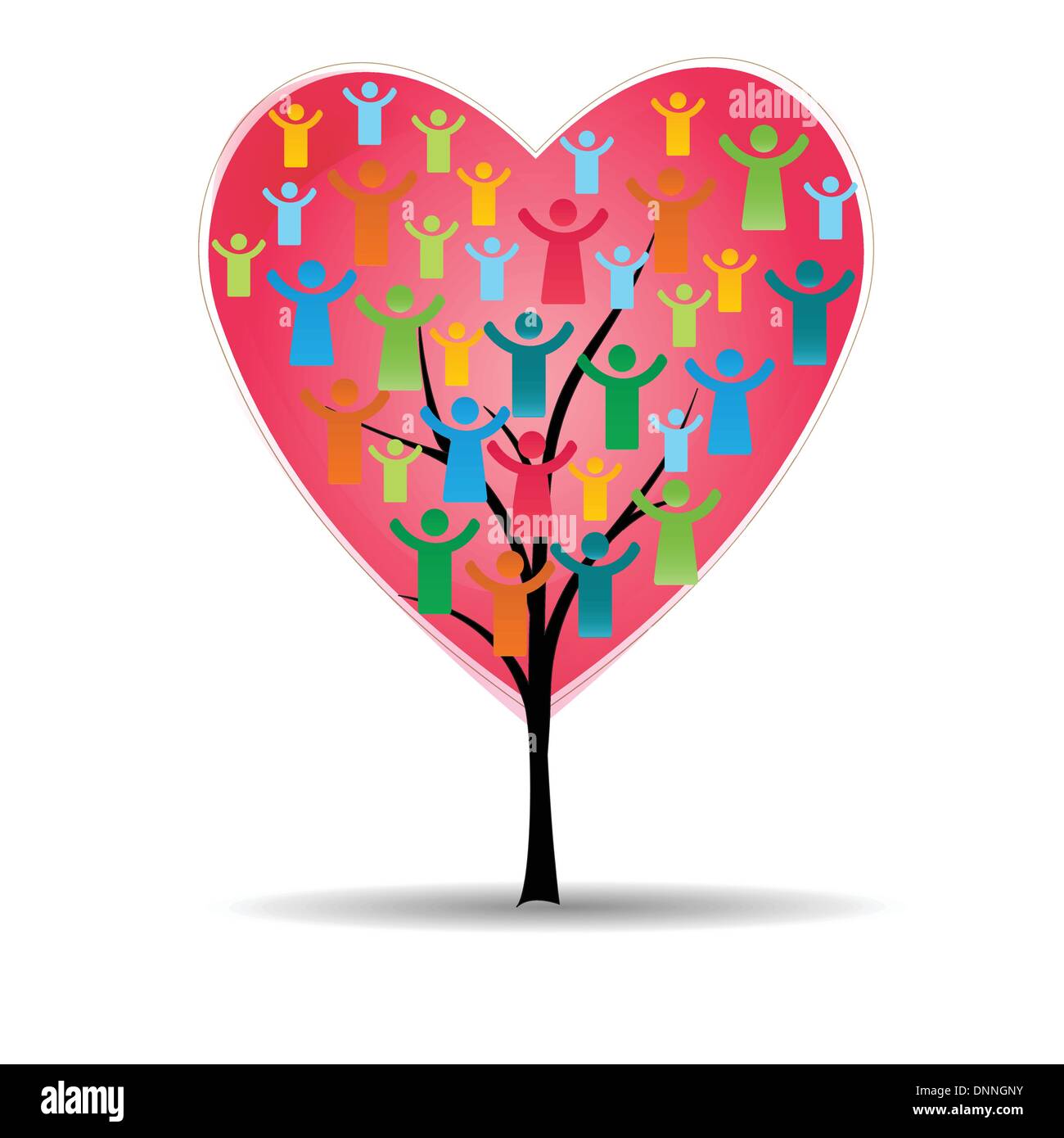 Abstract and colorful figures showing happy peoples and tree with heart ...