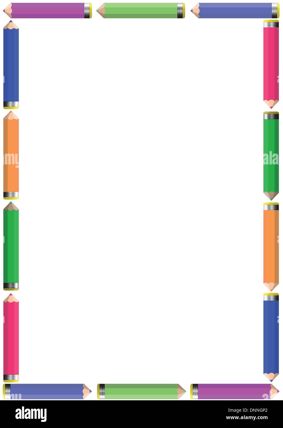 Frame with colorful crayons - blue, green, red, yellow Stock Vector ...