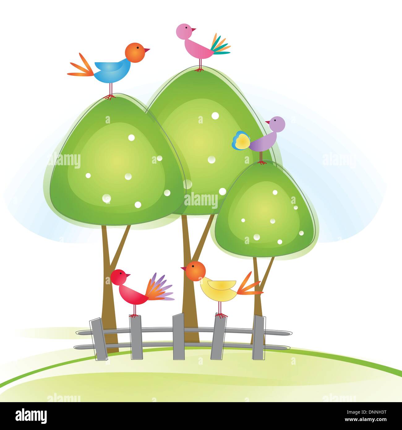 Colorful and cute birds on tree and fence Stock Vector Image & Art - Alamy
