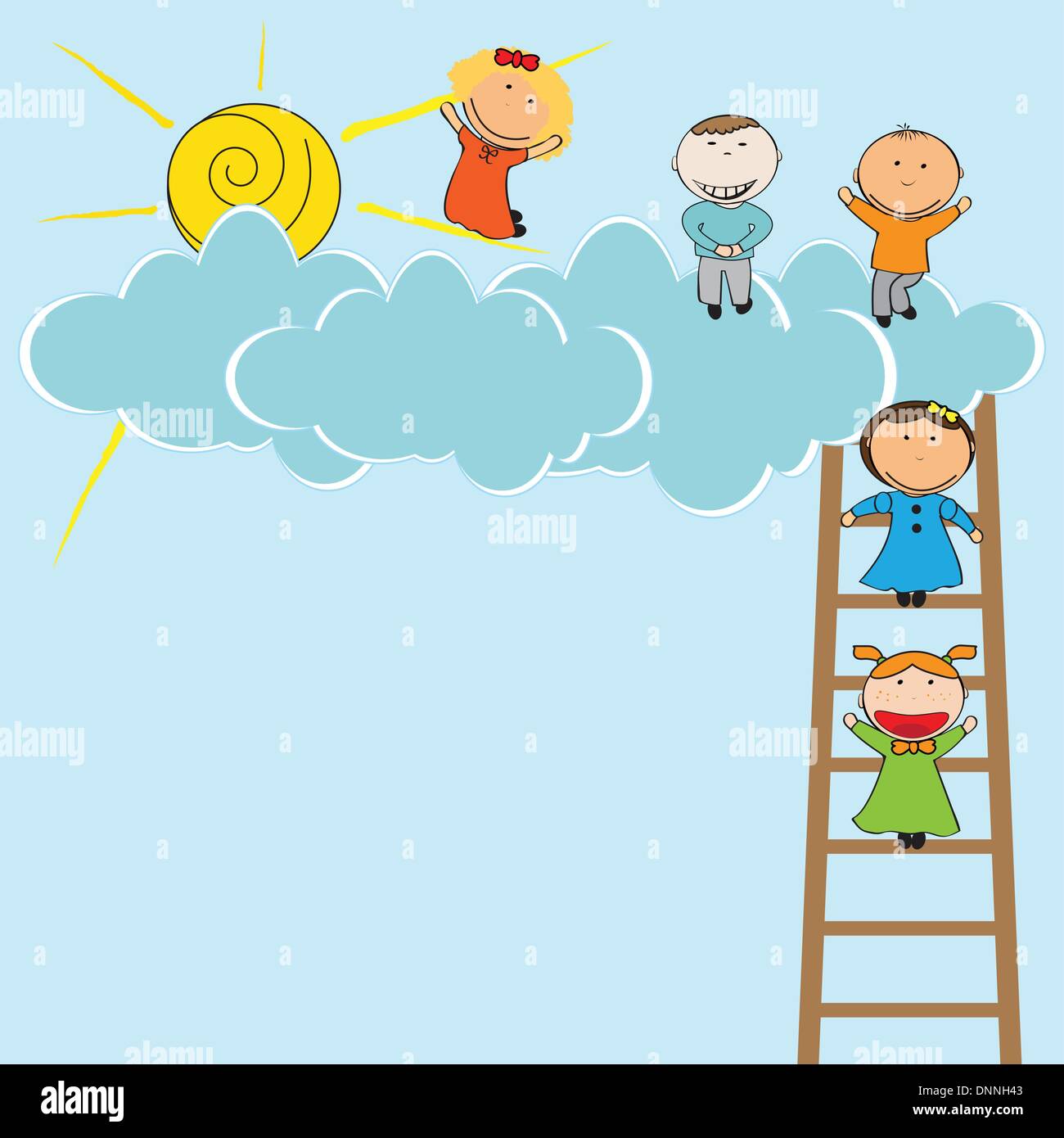 Happy and cute girls and boys with clouds Stock Vector Image & Art - Alamy