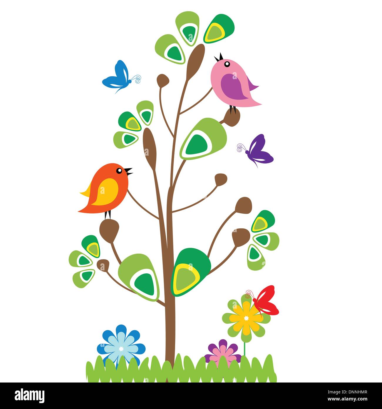 Cute kids cartoon with tree and birds Stock Vector Image & Art - Alamy