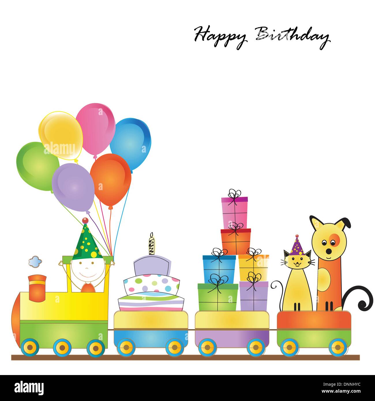Cute card on birthday with colorful kids train Stock Vector Image & Art ...