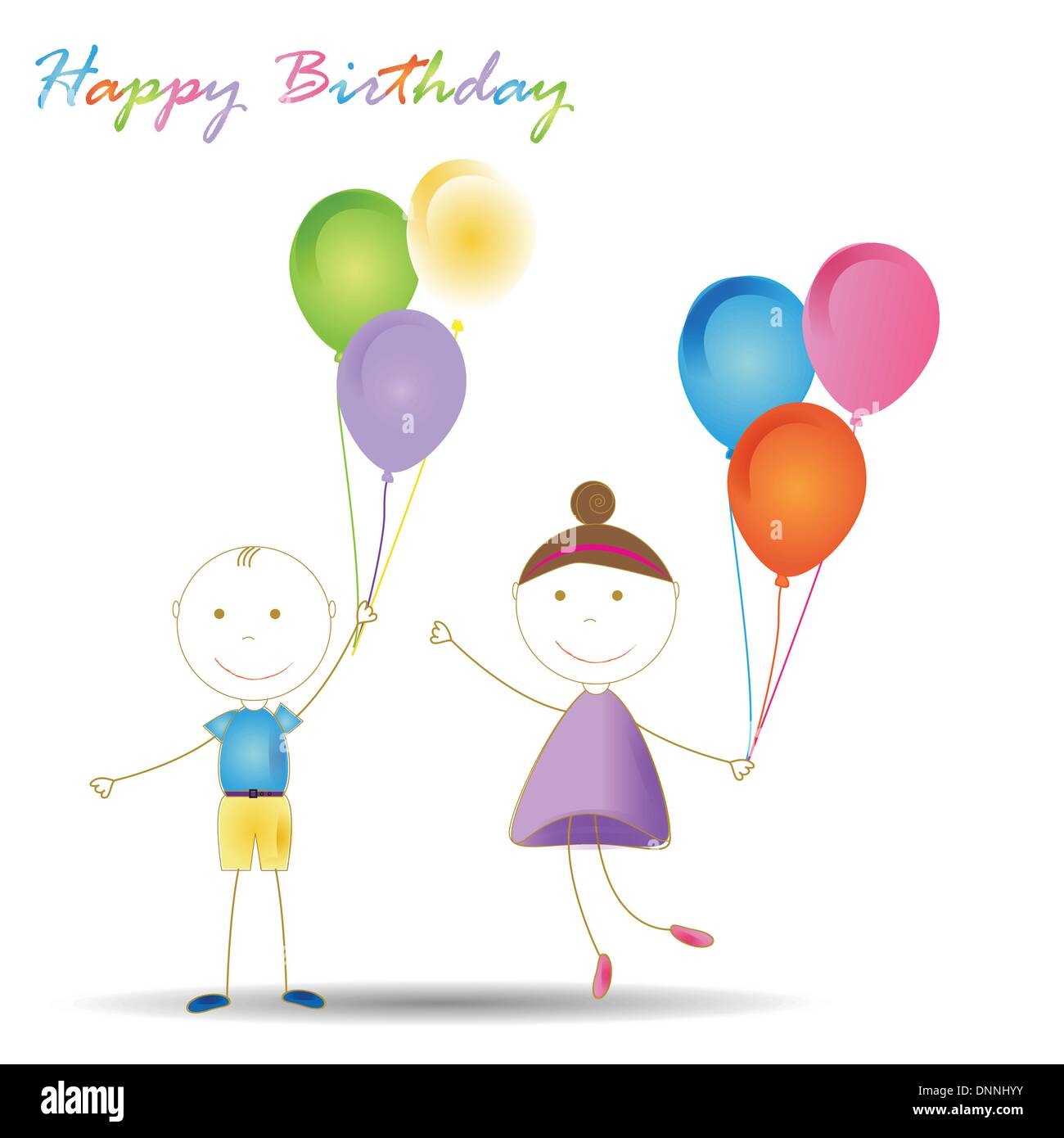 Happy and cute girl and boy with blloons Stock Vector Image & Art - Alamy