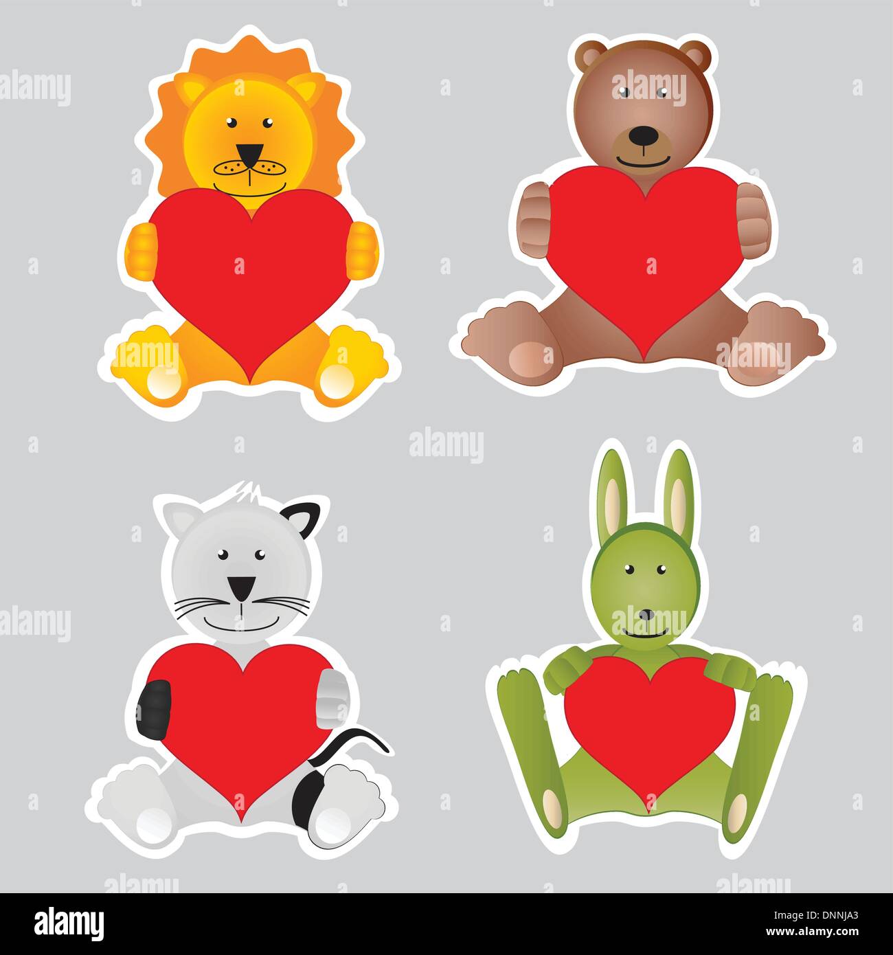 Four animals with readl hearts Stock Vector Image & Art - Alamy