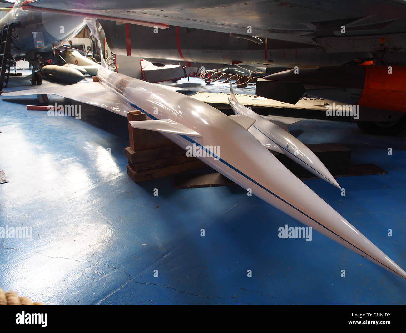 A scale model of a supersonic transporter, designed for ultra-fast long ...