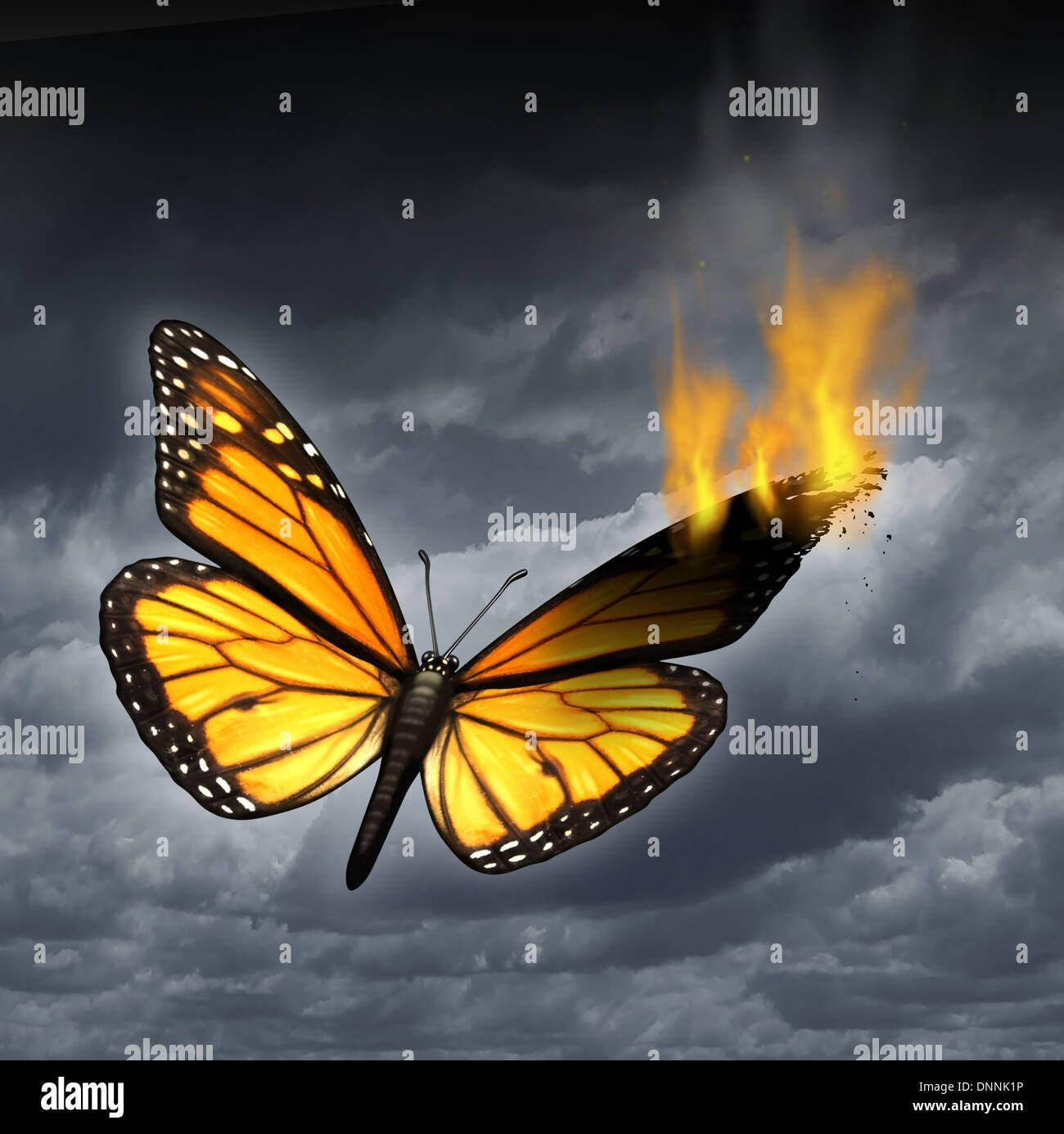 Creative crisis business concept as a monarch butterfly in distress ...