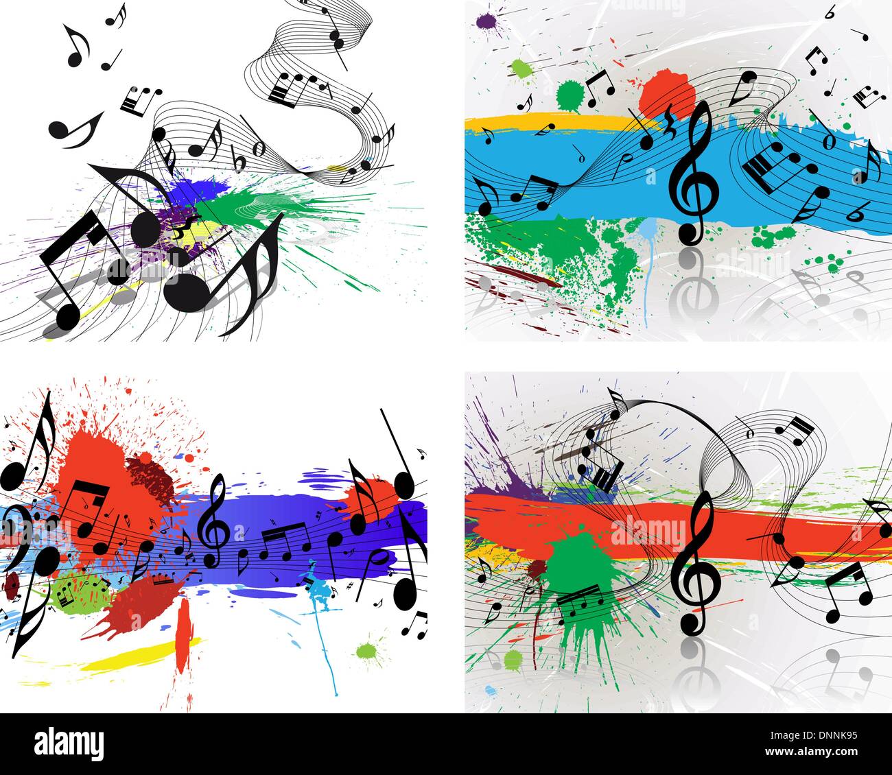 Set of vector musical notes staff on grunge background for design use ...