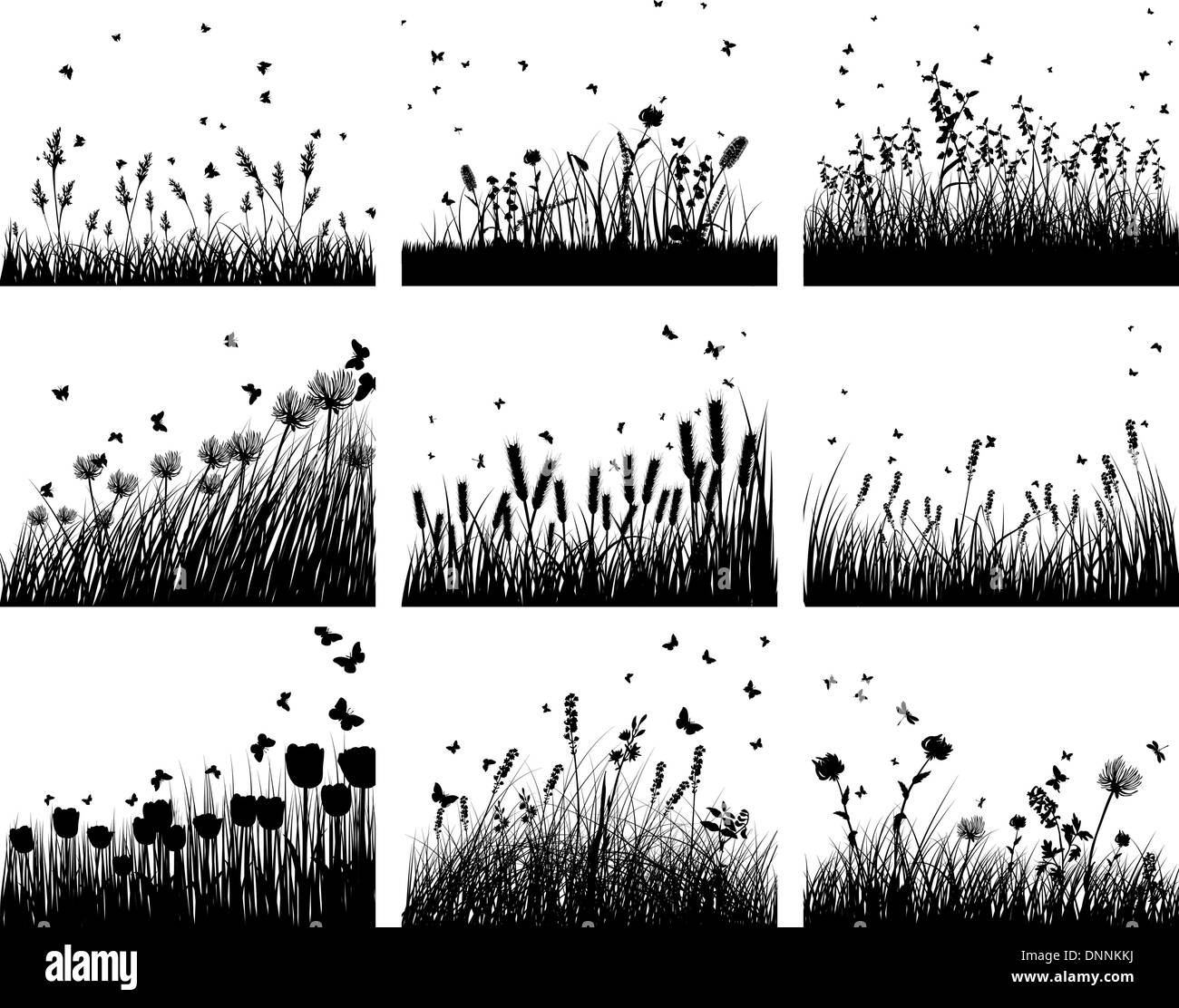 Set of nine meadow background. Vector illustration Stock Vector Image ...