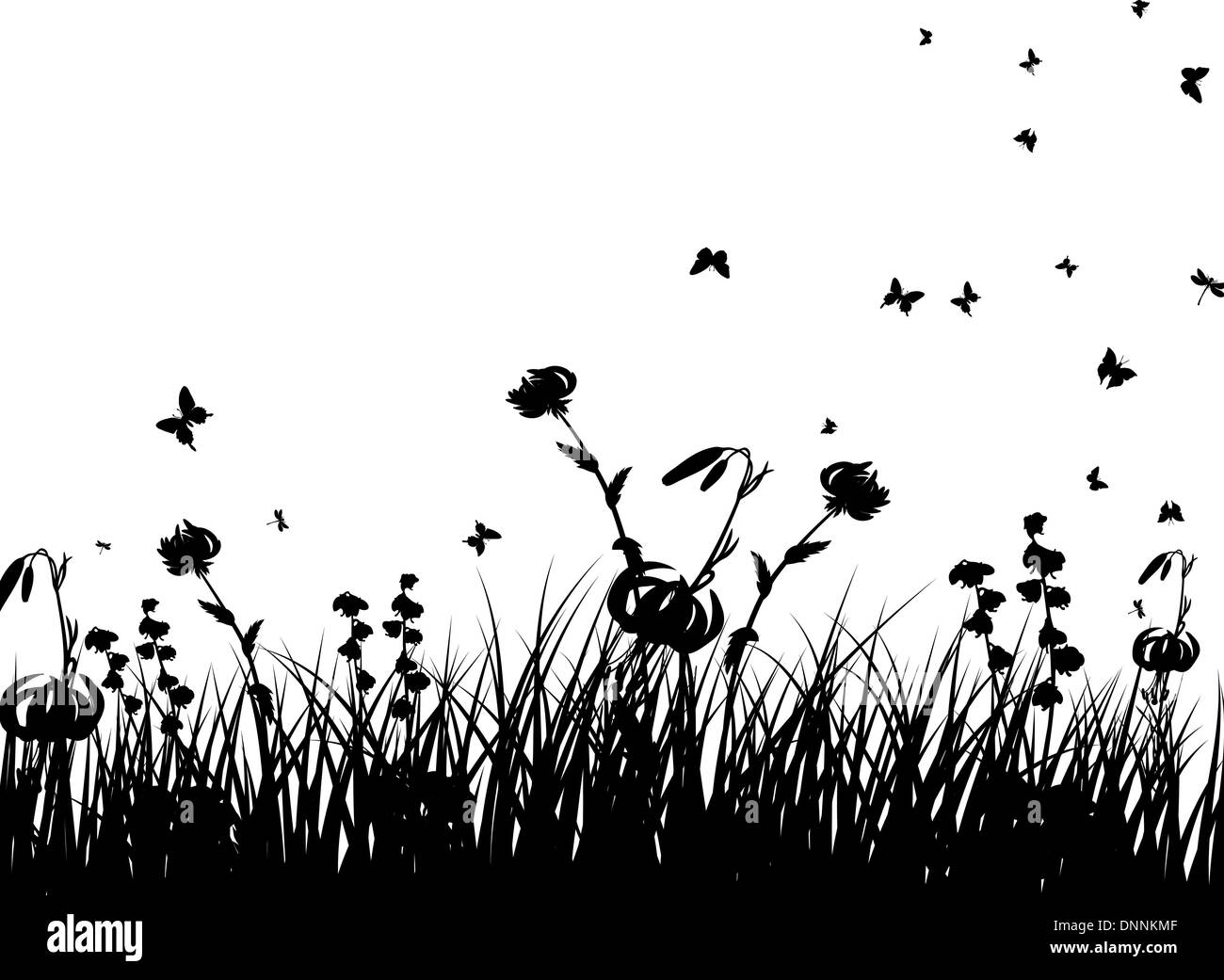 Medow with grass flowers and butterflies. EPS 8 Vector illustration ...