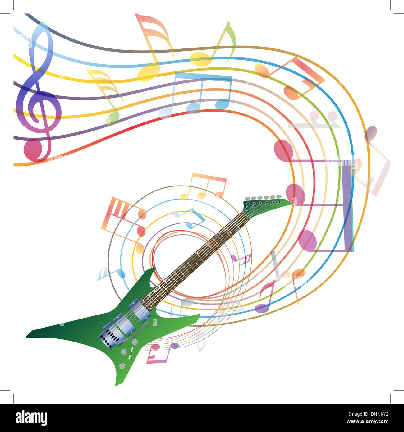 Musical notes staff background with guitar. Vector illustration. EPS 10 ...