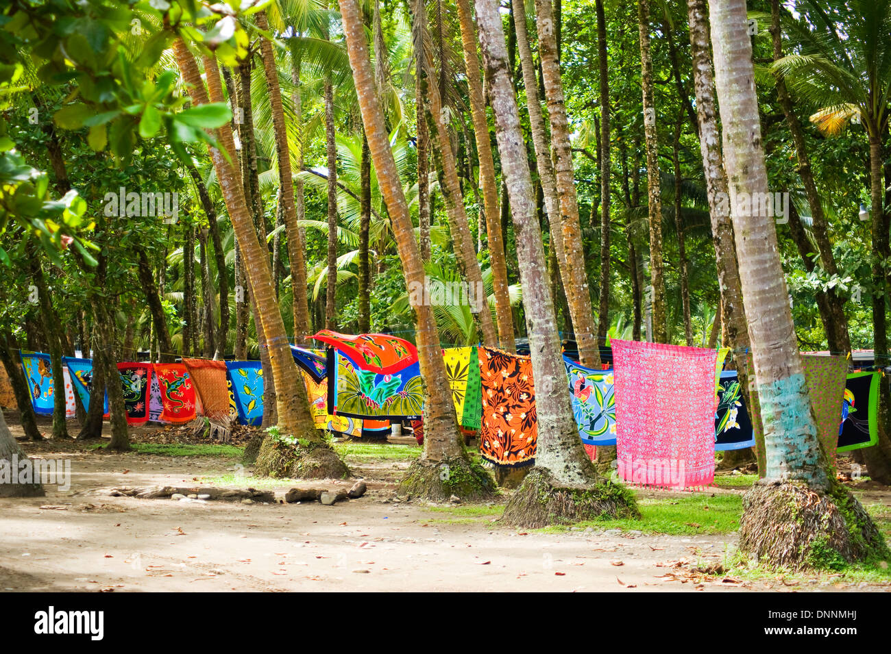 Batik sarongs for sale on a beach in Dominical, Costa Rica Stock Photo ...