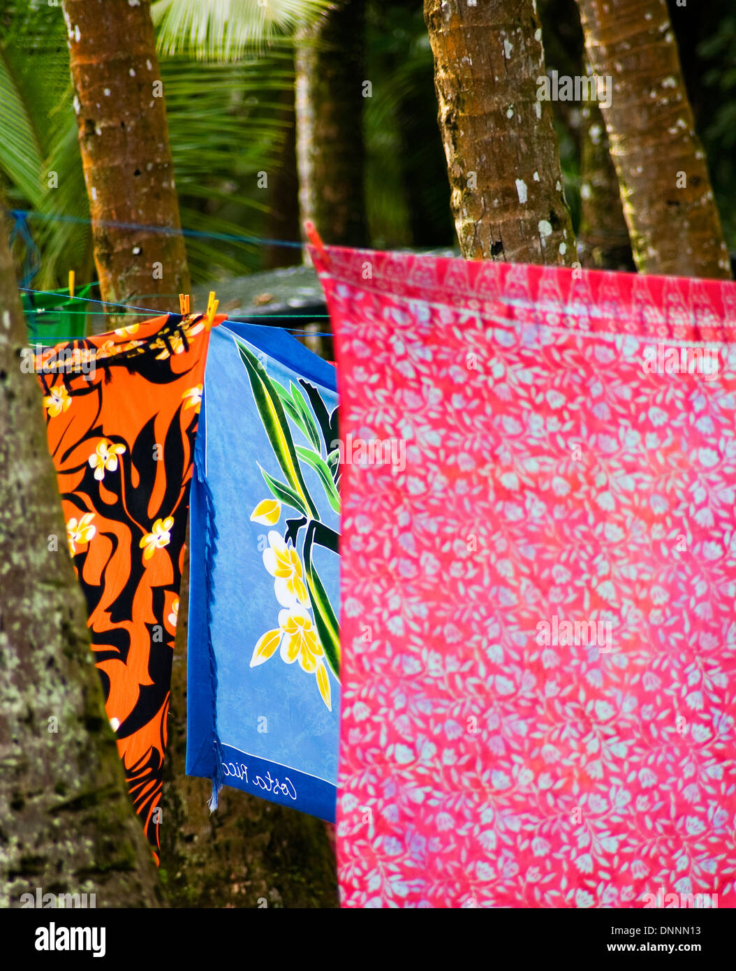 Batik sarongs for sale on a beach in Dominical, Costa Rica Stock Photo ...