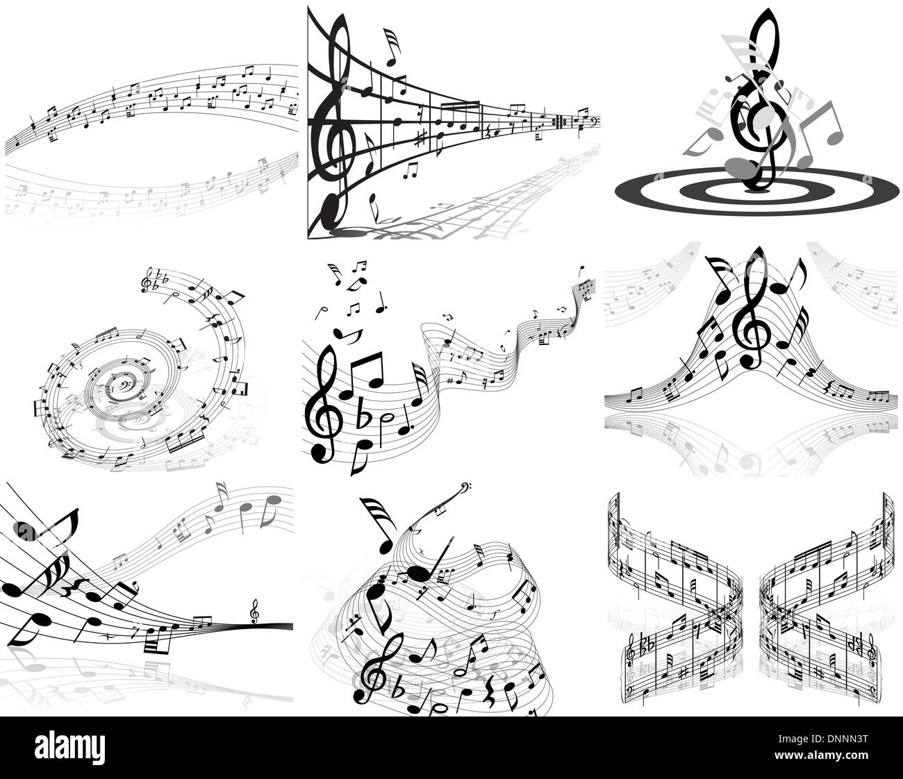 Set of nine vector musical notes staff Stock Vector Image & Art - Alamy