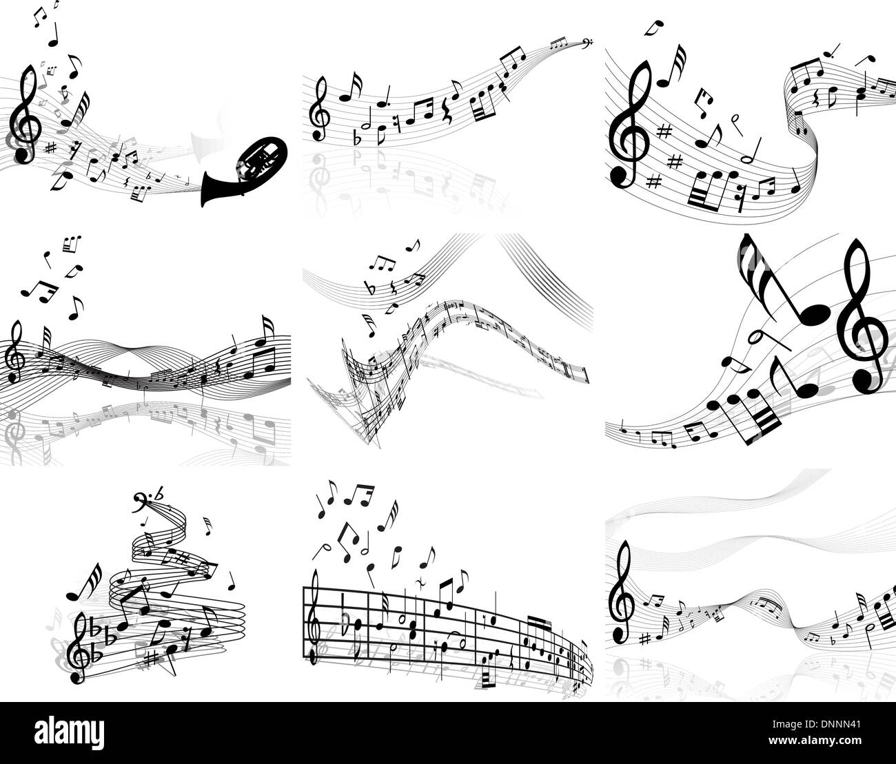 Set of nine vector musical notes staff Stock Vector Image & Art - Alamy