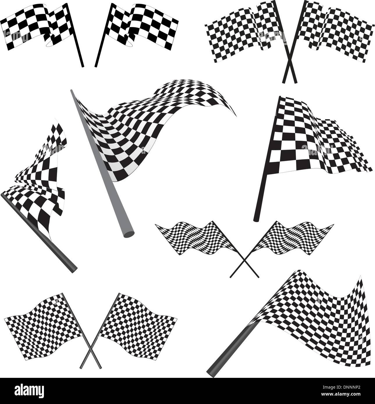 Set of black and white checked racing flags. Vector illustration Stock ...