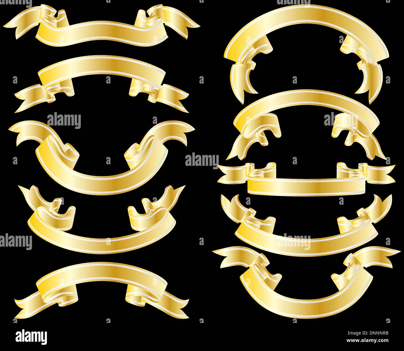 Set of golden striped ribbons on black background Stock Vector Image ...