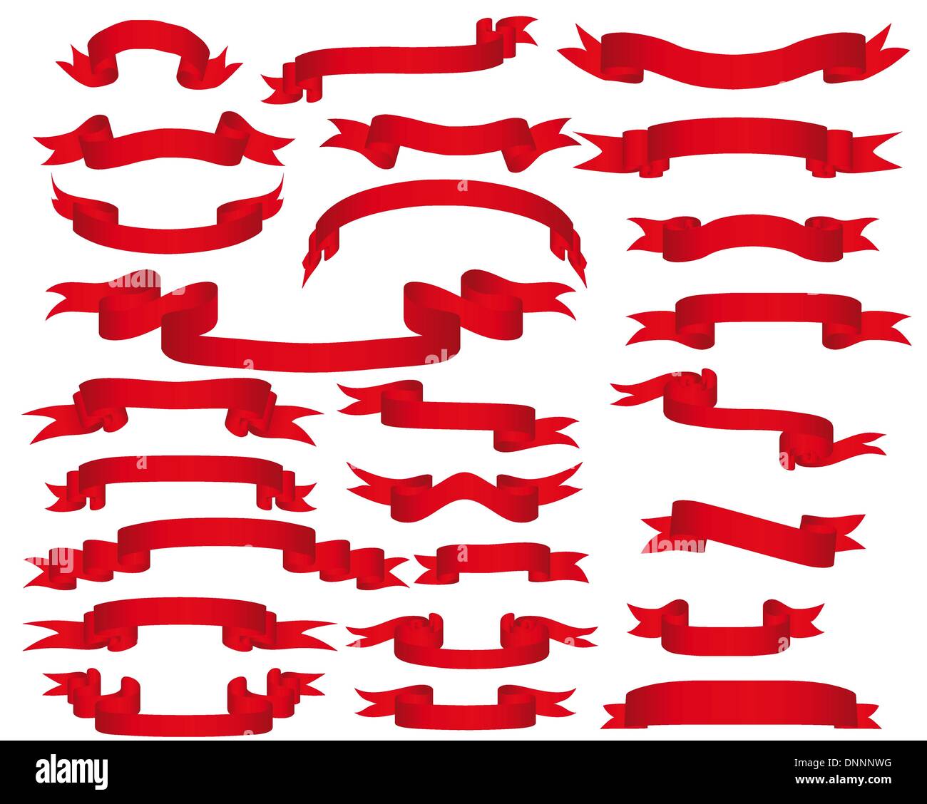 Collection of vector brightly red ribbons in different shape Stock ...