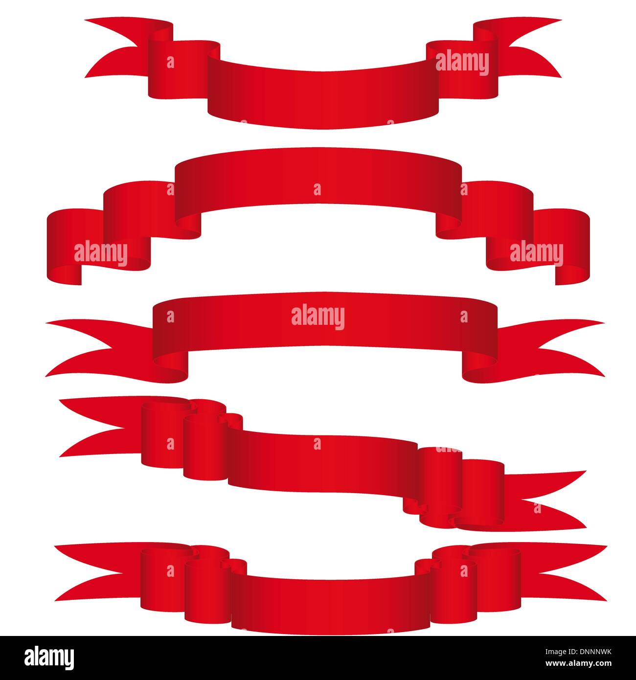 Collection of vector brightly red ribbons in different shape Stock ...
