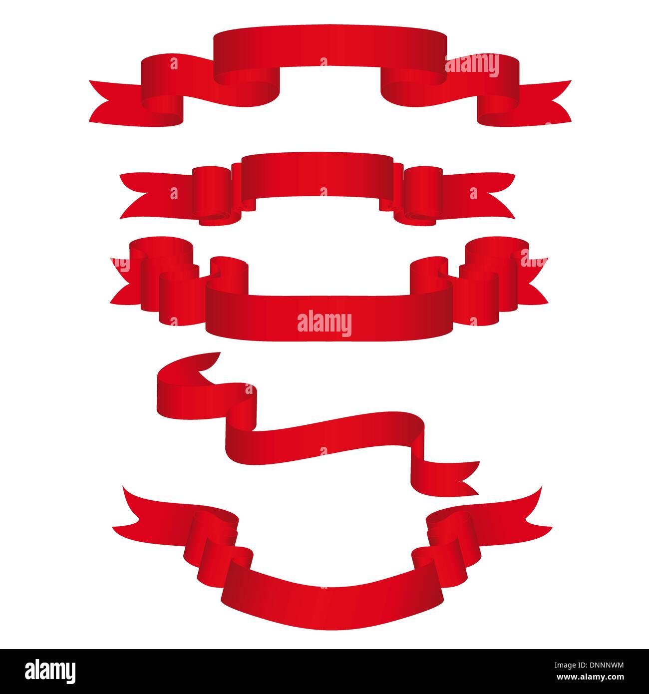 Collection of vector brightly red ribbons in different shape Stock ...