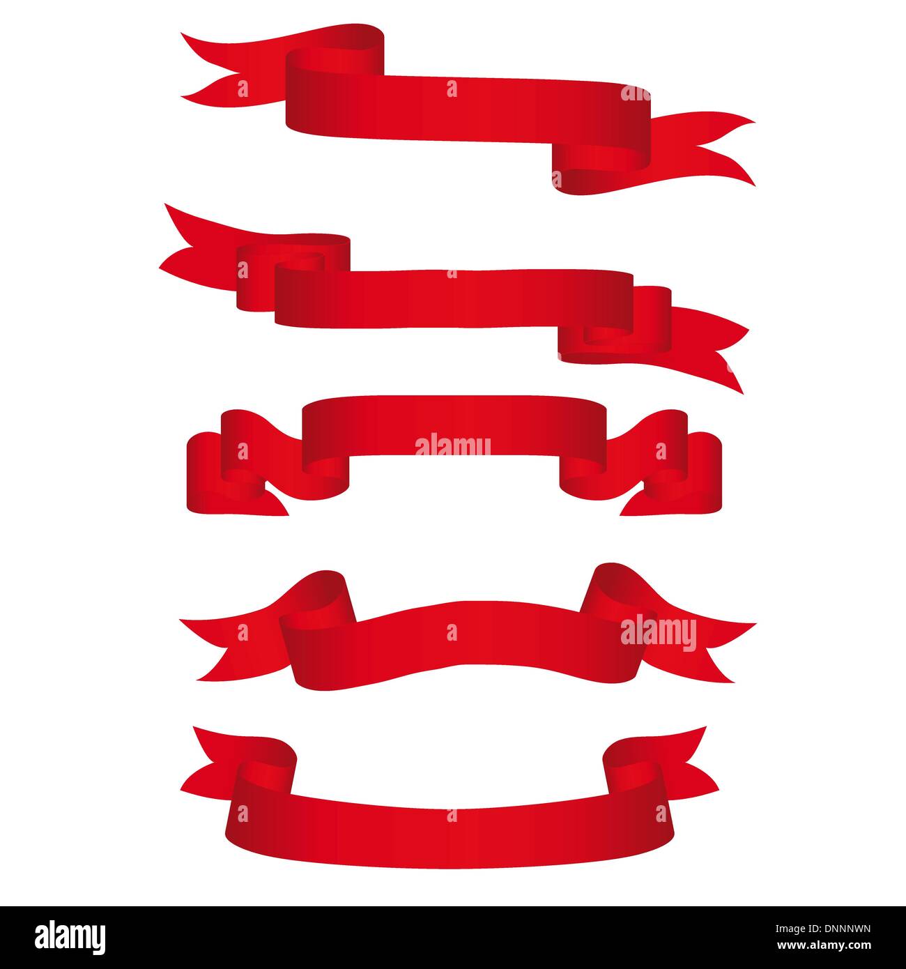 Collection of vector brightly red ribbons in different shape Stock ...