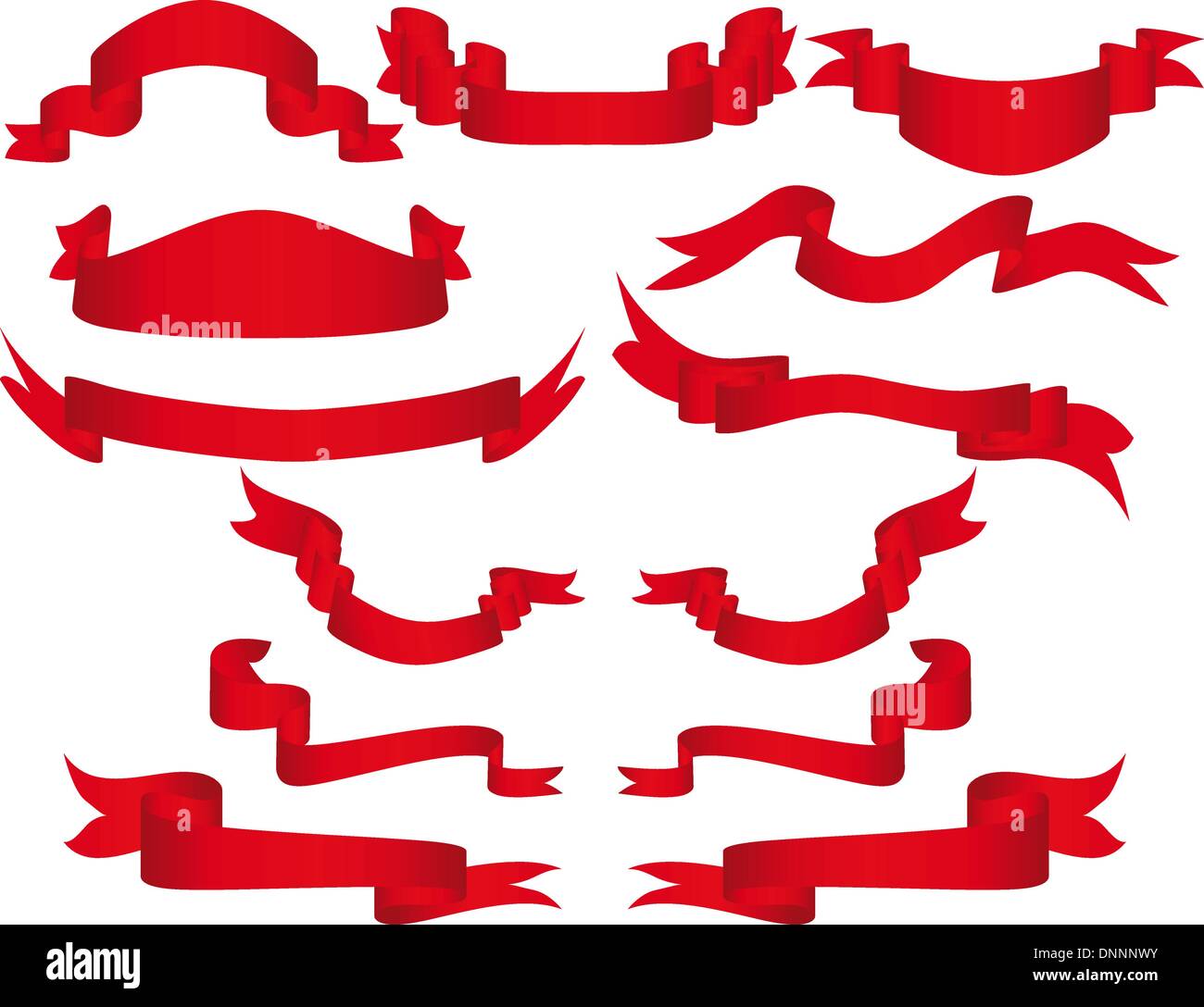 Collection of vector brightly red ribbons in different shape Stock ...