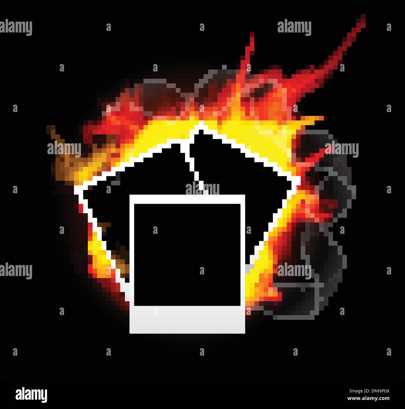Burning photo frame on black background. Vector illustration Stock ...