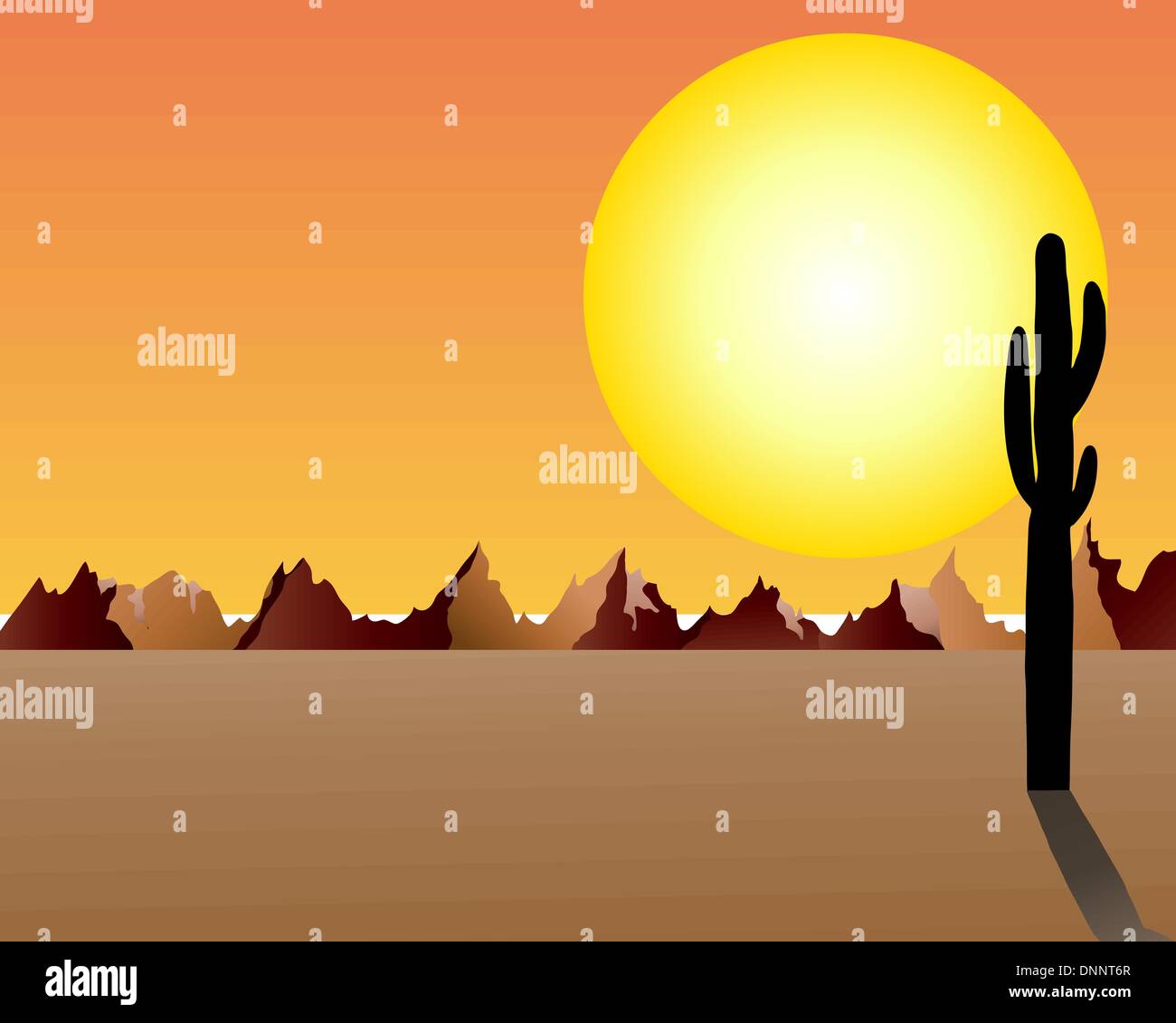 Desert and rocks under sunset background. Vector illustration Stock ...