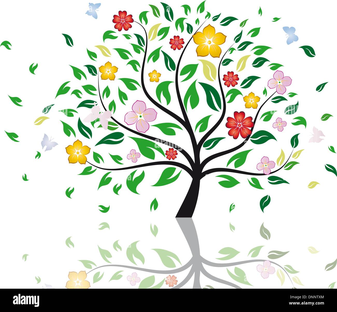 Beautiful summer tree with blossom flowers. Vector illustration Stock ...